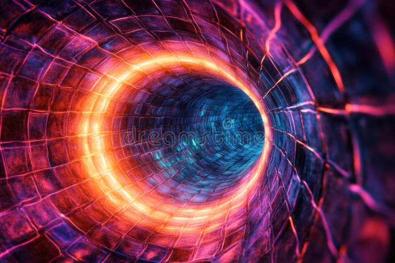 Swirling Vibrant Colors Creating a Glowing Neon Light Tunnel Effect Giving a Wormhole Vortex ...