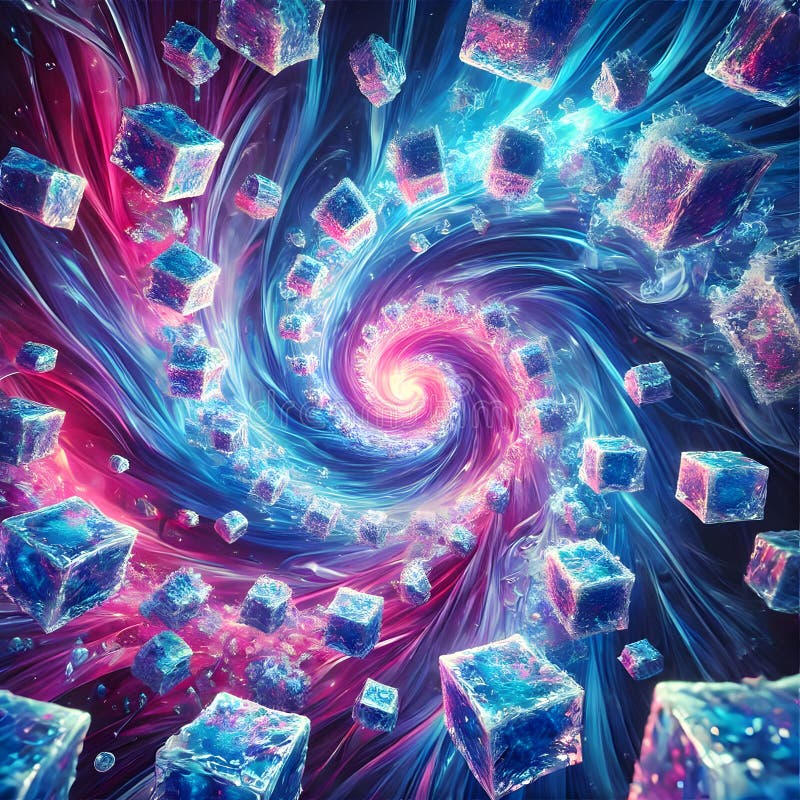 Swirling Vortex Absorbing Ice Cubes in a Colorful Abstract Space Vortex ...