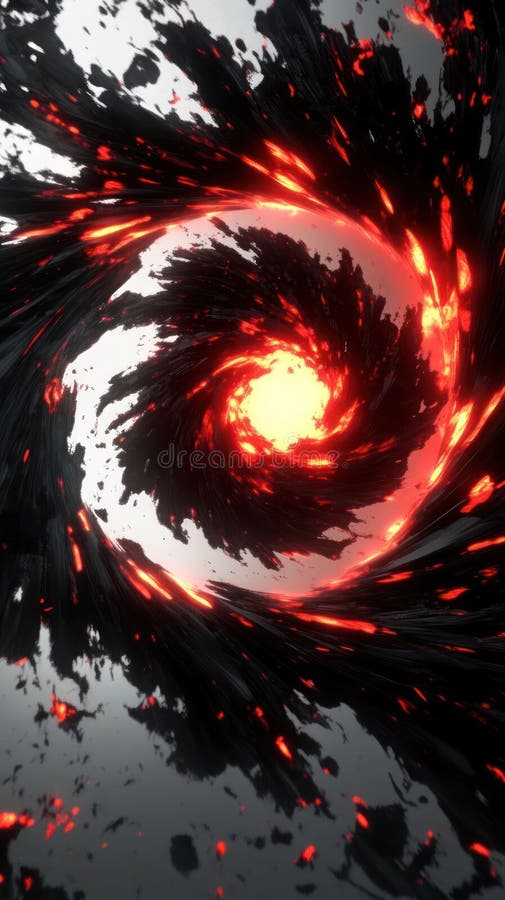 A Swirling Vortex of Black and Red, Resembling a Cosmic or Volcanic ...