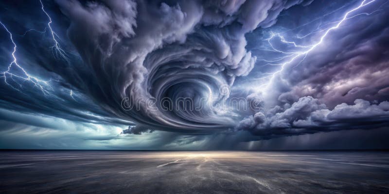 A Swirling Vortex of Dark Storm Clouds Descends Over a Vast, Empty ...