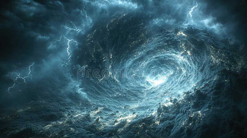 A Swirling Vortex of Dark Storm Clouds, Illuminated by Flashes of ...