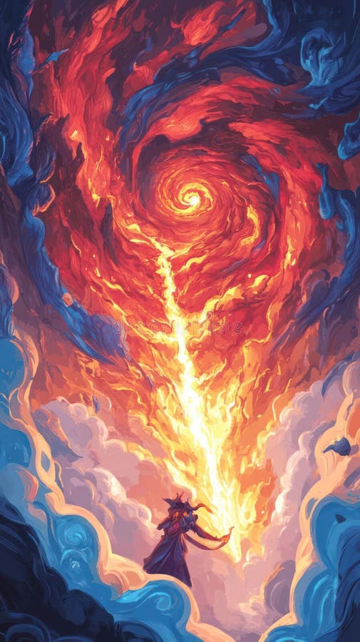 A Swirling Vortex of Fire and Clouds, Depicting a Dramatic Cosmic Scene ...