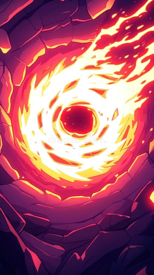 A Swirling Vortex of Fire and Light Surrounded by Rocky Textures Stock ...