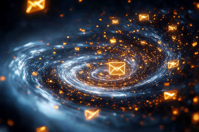 Swirling Vortex of Glowing Envelopes, Symbolizing Dynamic Communication ...