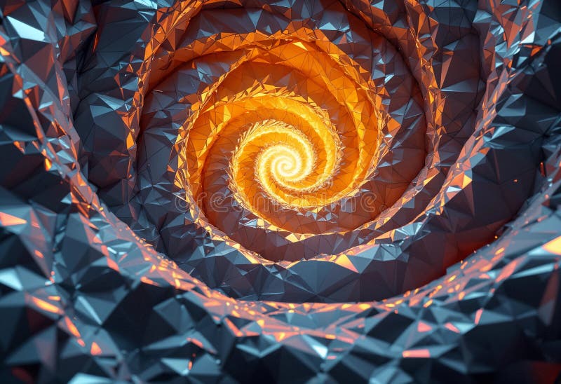 Swirling Vortex of Golden Light and Jagged Crystals in a Vibrant 3D ...