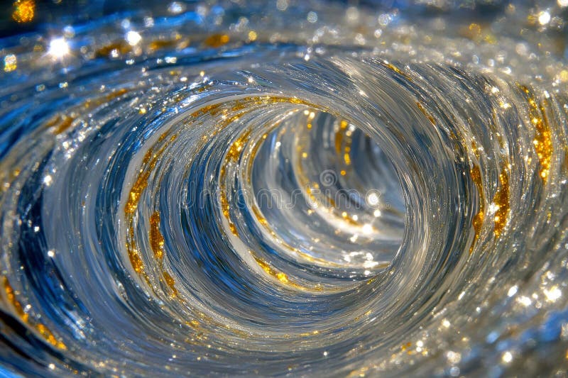 Swirling Vortex of Liquid Glass with Golden Sparkles Stock Photo ...