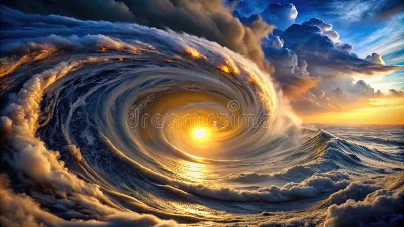 A Swirling Vortex of Ocean Waves and Clouds at Sunset, a Dramatic Celestial Scene. Generative AI ...