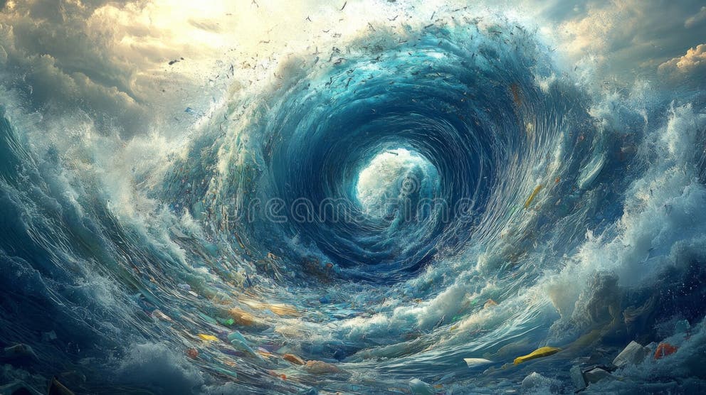 A Swirling Vortex of Ocean Waves and Plastic Debris Stock Image - Image ...