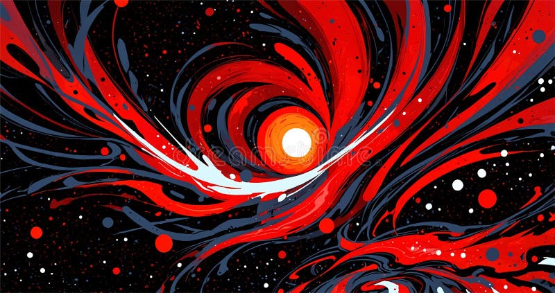 Swirling Vortex of Red and Black Paint with a Bright White Light at Its ...