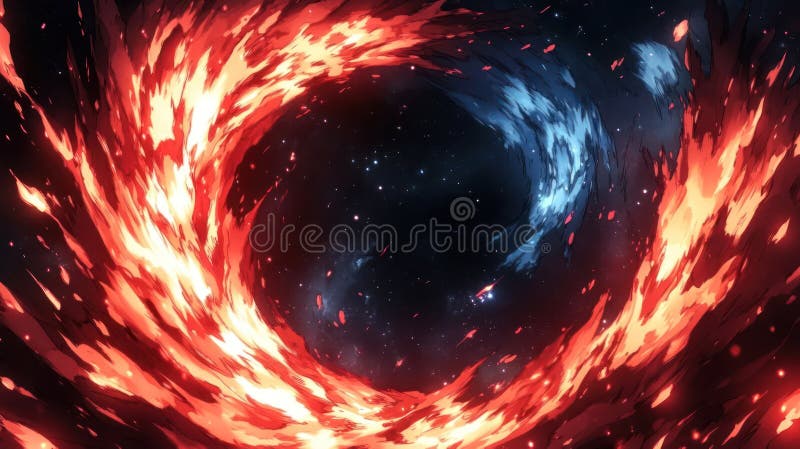 A Swirling Vortex of Red and Blue Flames Against a Dark Cosmic ...