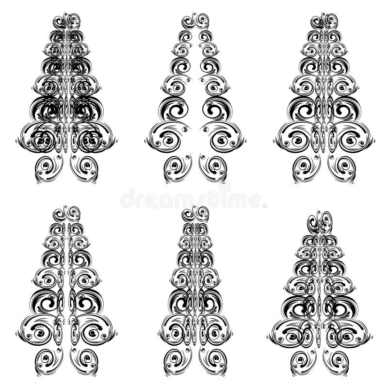 Swirls Floral Christmas Tree Stock Vector - Illustration of decor ...