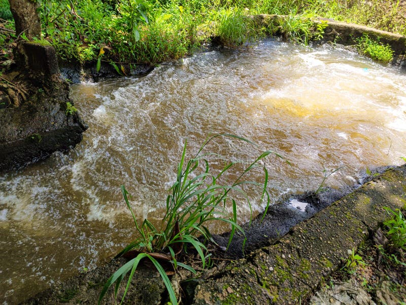 Turbid Water in the Dam Overflows into the Spillway Stock Image - Image ...