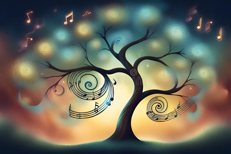 Swirly Tree with Music Notes Stock Illustration - Illustration of bloom ...