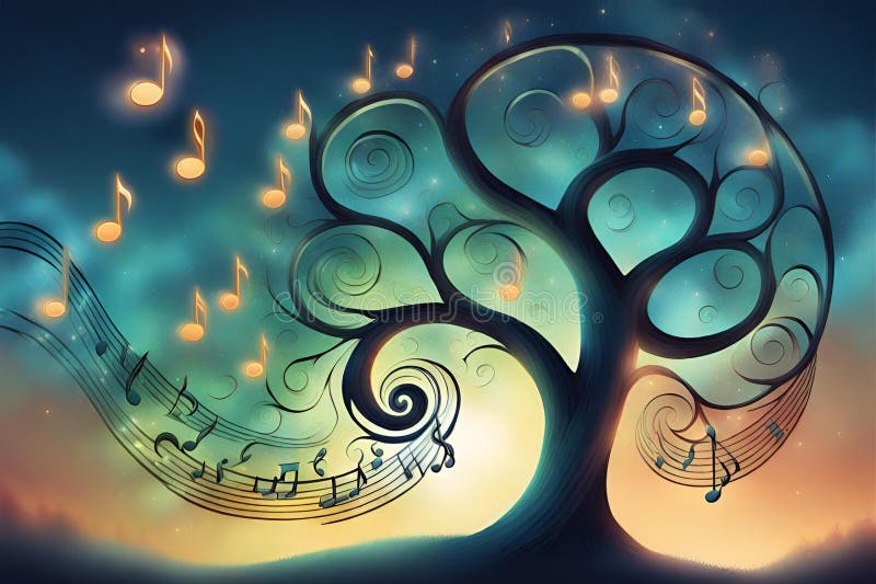Swirly Tree with Music Notes Stock Illustration - Illustration of ...