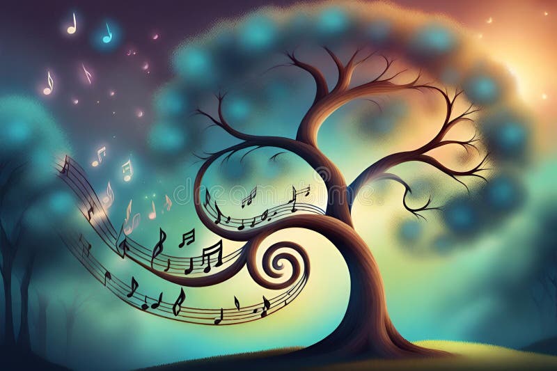 Swirly Tree with Music Notes Stock Illustration - Illustration of ...