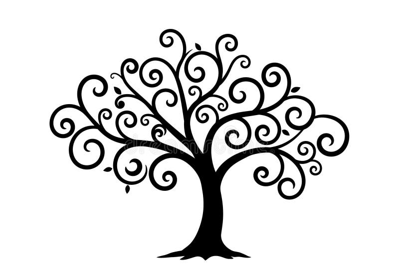 Swirly tree silhouette stock vector. Illustration of pattern - 380840399