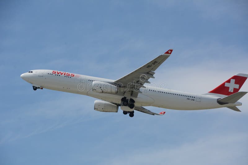 Swiss Airlines Plane in Flight Editorial Stock Photo - Image of airline ...