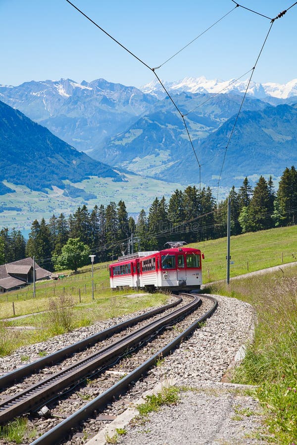 Swiss alpine railway stock image. Image of resort, lake - 55366785
