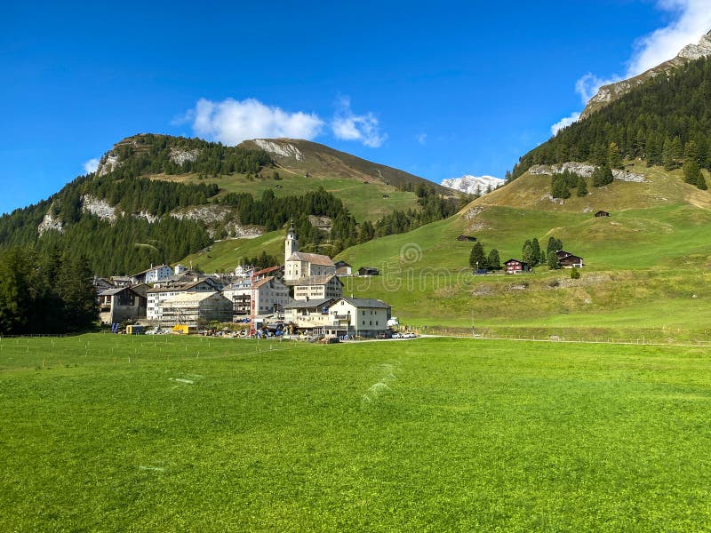 Swiss Alpine Village in a Sunny Day during a Trip by Bus Stock Image ...