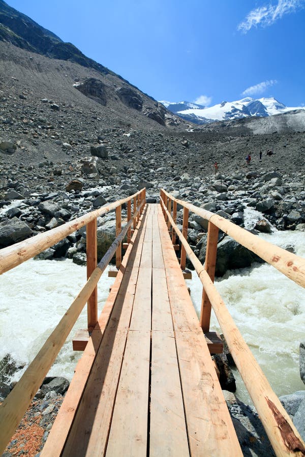 Swiss Alps Glacier Nature Trail Bridge Stock Image - Image of river ...