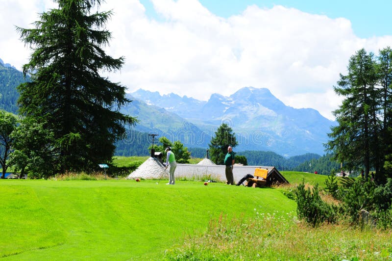 Swiss Alps: the Kulm Hotel 9 Hole Golf Course in St. Moritz Editorial ...