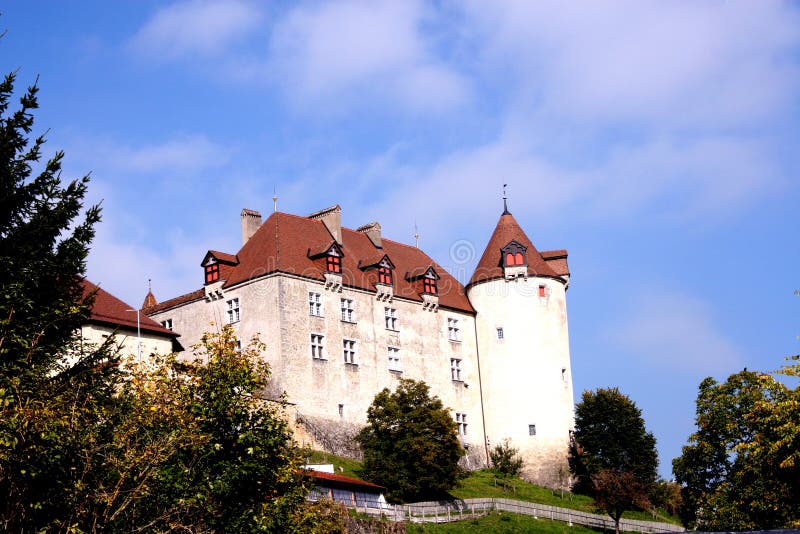 Swiss castle stock photo. Image of stone, roof, switzerland - 188081874