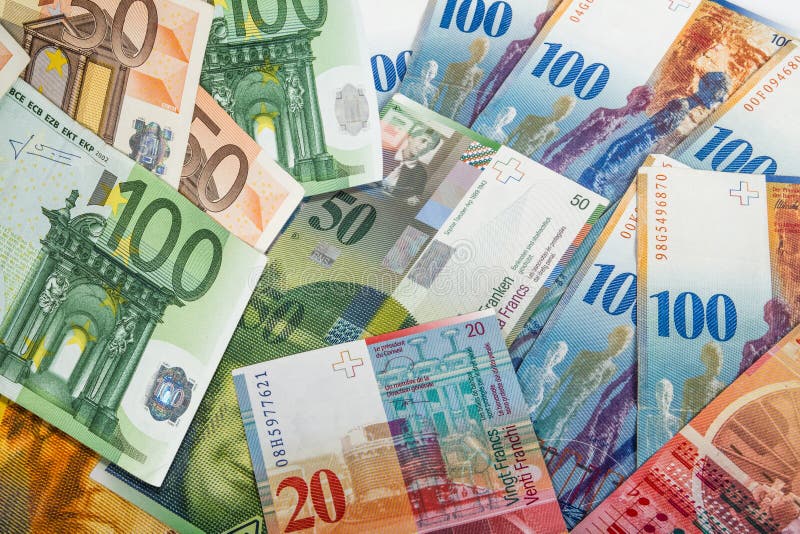 Swiss and EU bank notes stock image. Image of economy - 37862359
