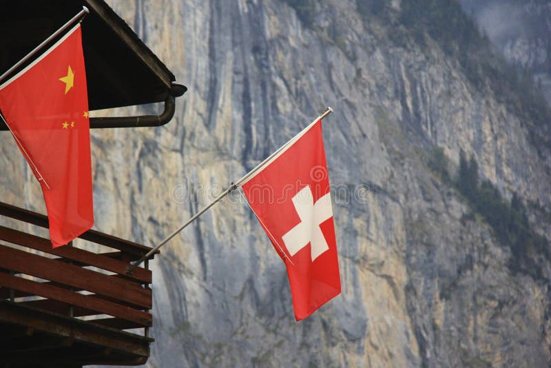 Swiss Flag Over The Alps In Switzerland Stock Photo - Image of germany ...