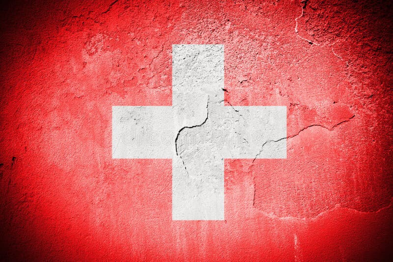 Swiss flag on cracked wall stock photo. Image of pattern - 185746358