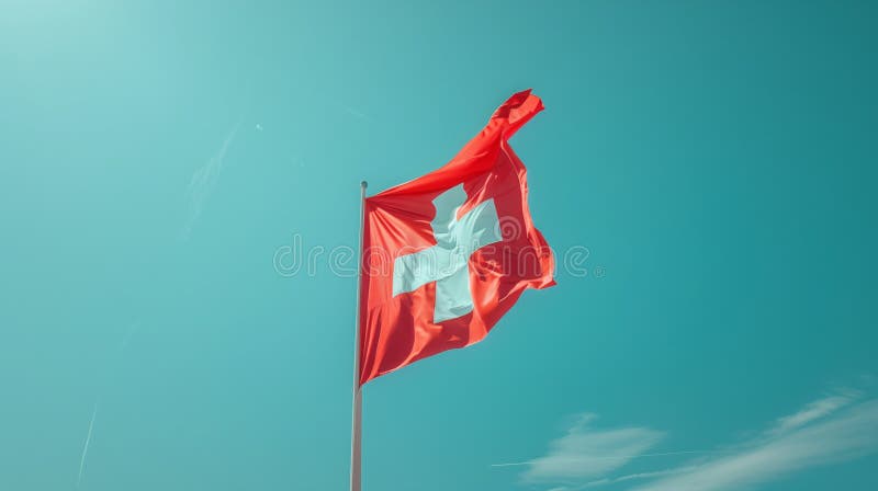 Swiss Flag Flying in the Sky Stock Illustration - Illustration of windy ...