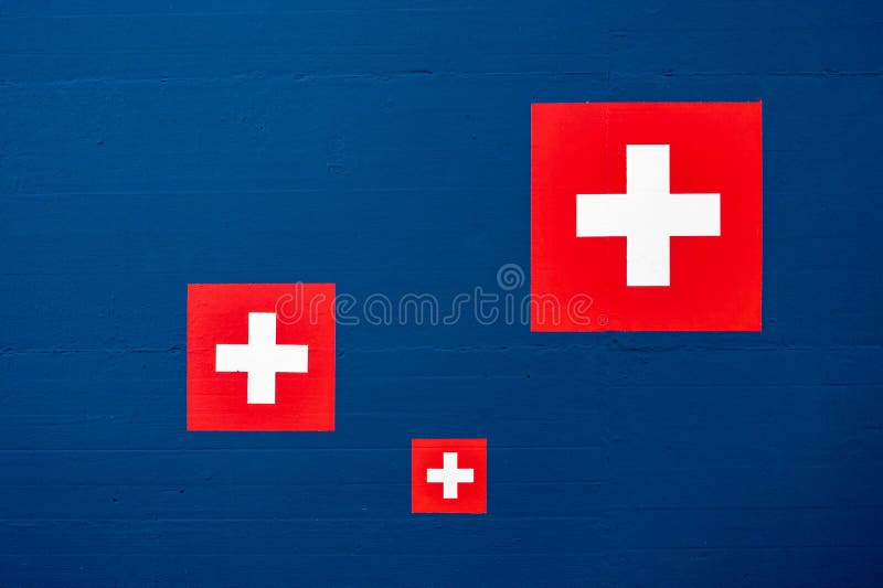 Swiss Flag Icon on Blue Wall. Abstract Backgrounds Stock Image - Image ...
