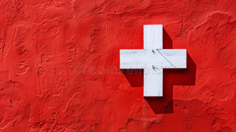 Swiss Flag with White Cross on Red Background Stock Illustration ...