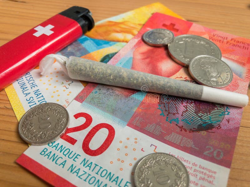 Swiss Franc Banknotes, Lighter and Joint with Marijuana. Stock Photo ...