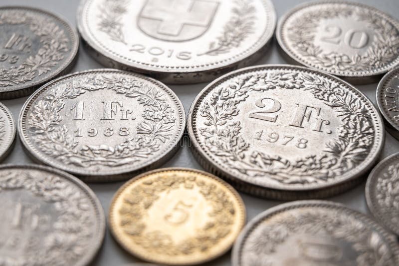 Swiss Franc Coins. Value of the Swiss Franc. Stock Photo - Image of ...