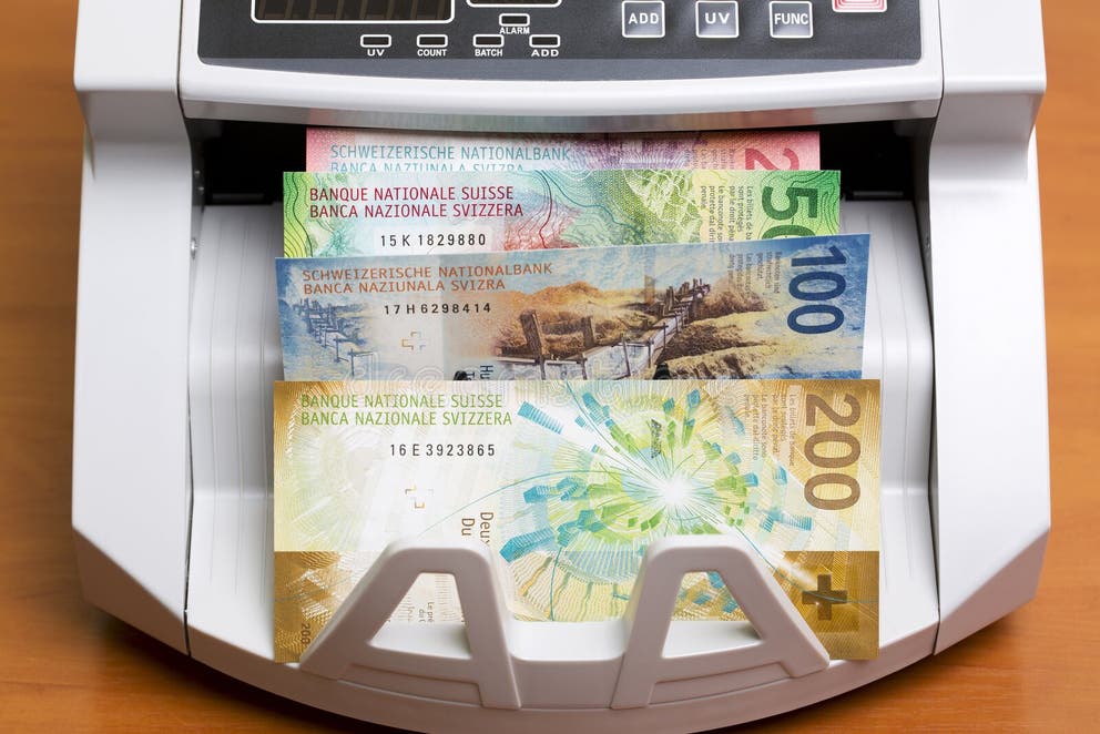 Swiss Franc in the Counting Machine Stock Photo - Image of counting ...