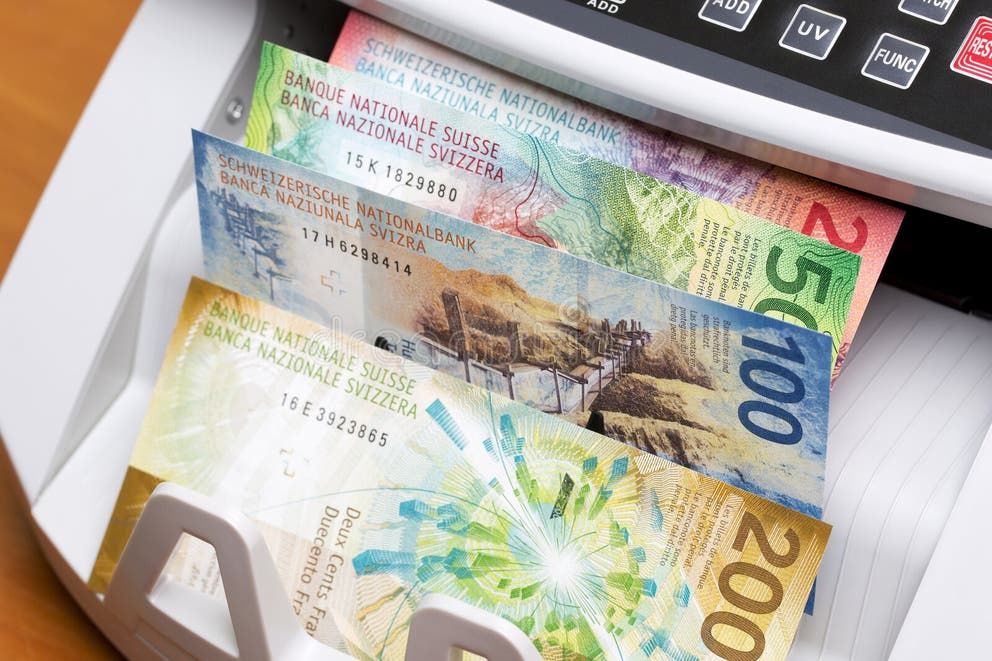 Swiss Franc in the Counting Machine Stock Photo - Image of financial ...