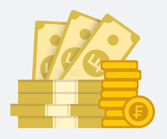 Swiss Franc Currency Stack and Gold Coin Bundle Flat Vector Icon on ...