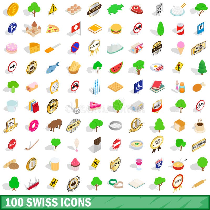 100 Swiss Icons Set, Isometric 3d Style Stock Vector - Illustration of ...