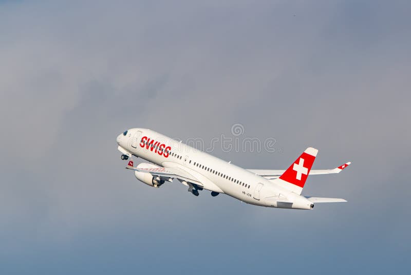 Swiss International Airlines Airbus A220 Airplane at Zurich Editorial ... Swiss International Airlines Airbus A220 Airplane at Zurich Editorial ...