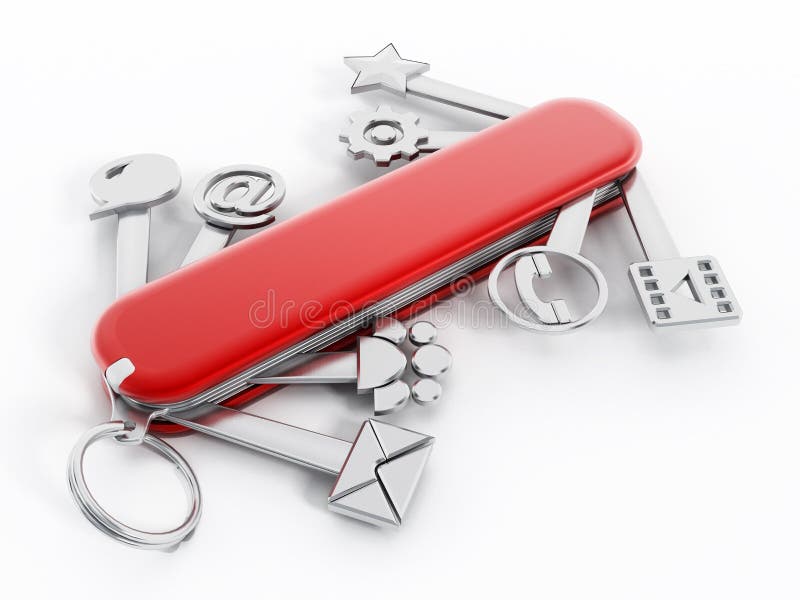 Swiss Knife with Technology Icons Stock Illustration - Illustration of ...