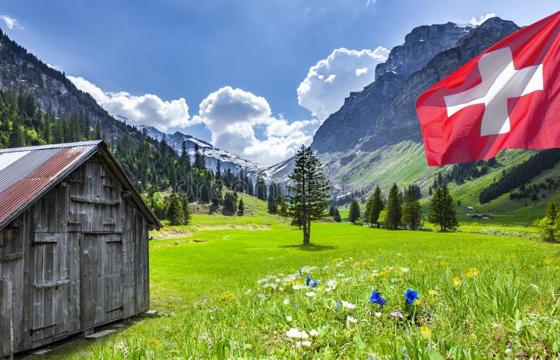 Swiss Landscape in Spring stock photo. Image of beauty - 142053794