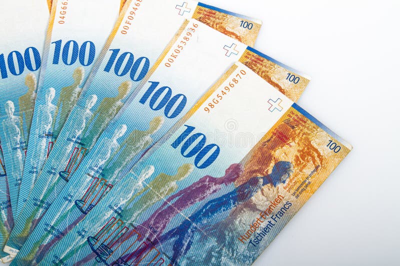 Swiss Monetary System. 100 CHF Banknotes. Stock Image - Image of ...