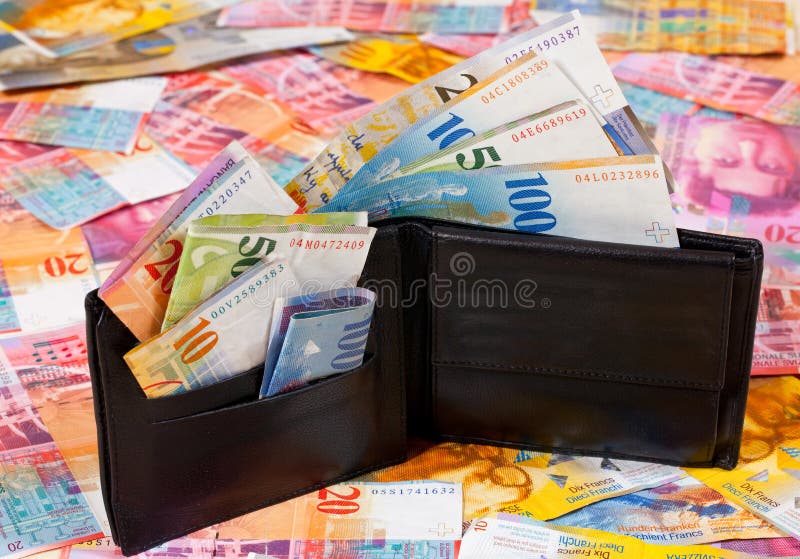 Swiss cash and wallet stock image. Image of rate, crunch - 23431927