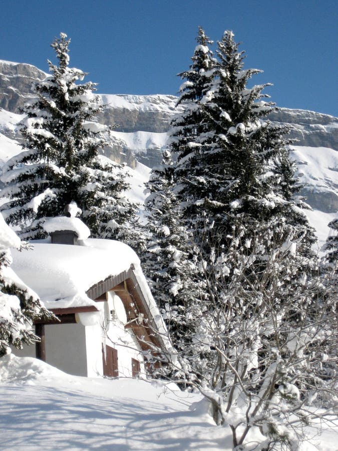 Swiss Mountain Home in Snow Stock Photo - Image of landscape, winter ...