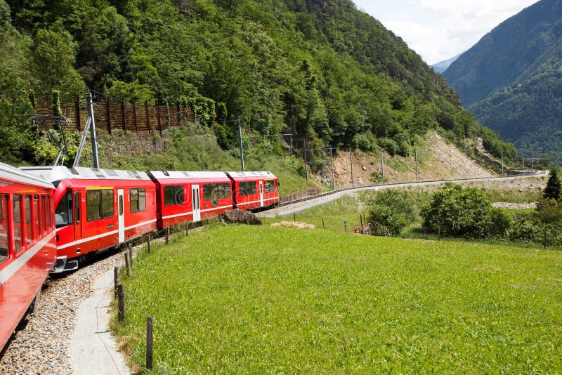 Swiss Mountain Train Bernina Express Stock Image - Image of train ...