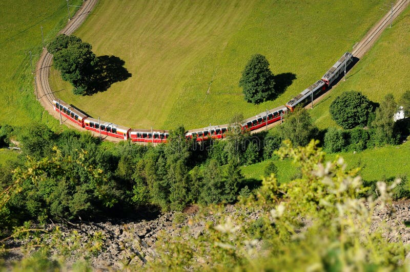 Swiss Red Train Bernina Express Editorial Photography - Image of rural ...