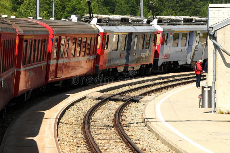 Swiss Red Train Bernina Express Editorial Image - Image of alps ...