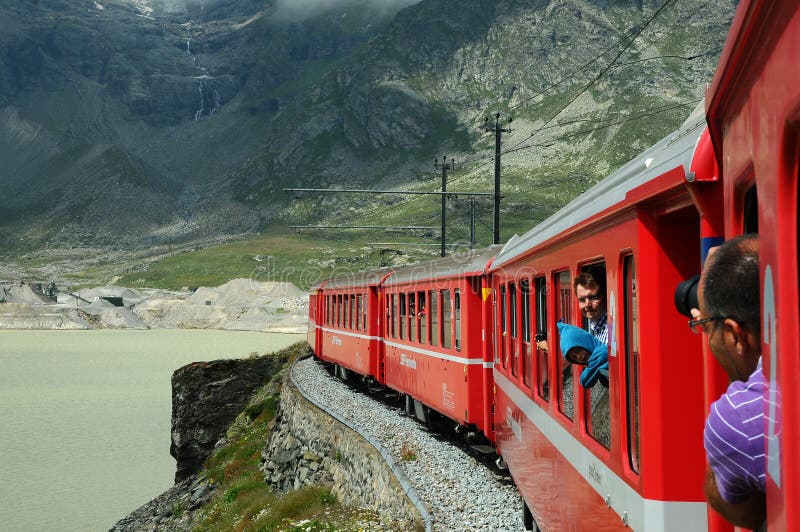 Swiss Red Train Bernina Express Editorial Photography - Image of ...