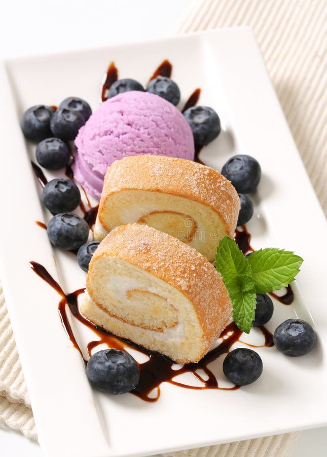 Swiss Roll with Blueberry Ice Cream Stock Photo - Image of rectangular ...