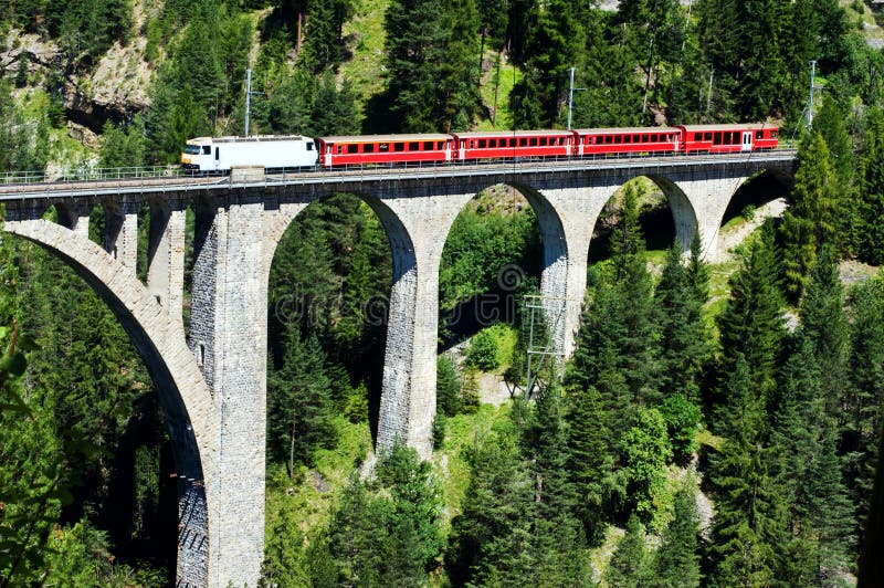 Swiss Train on Very High Bridge Stock Photo - Image of urban, nature ...